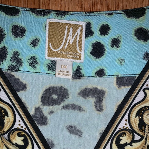 JM Collection | Tops | Gold Turquoise Design Print Blouse | Poshmark